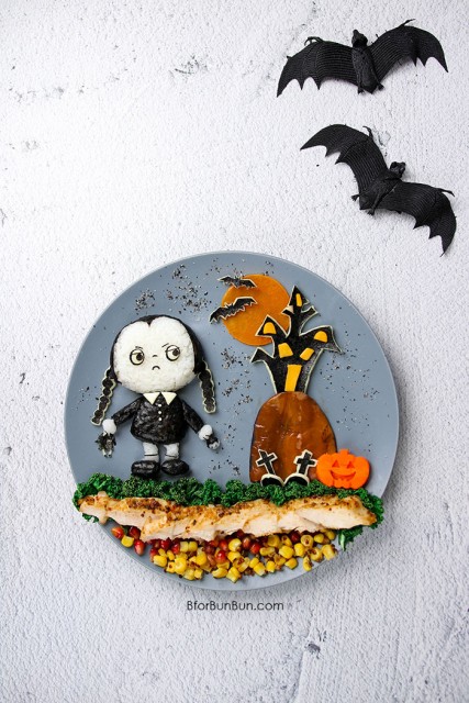 Wednesday Addams Halloween Bento With Maple Dijon Chicken Salad | B for ...